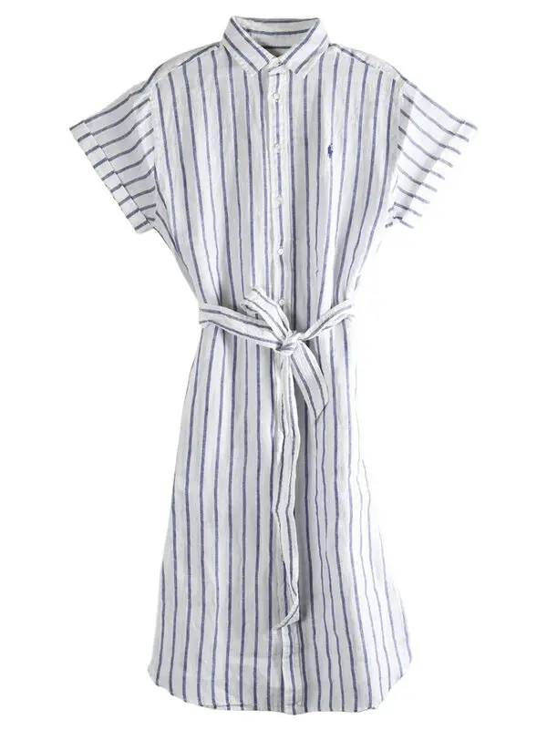 Polo Ralph Lauren Striped Button-up Shirt Dress With Embroidered Pony - White