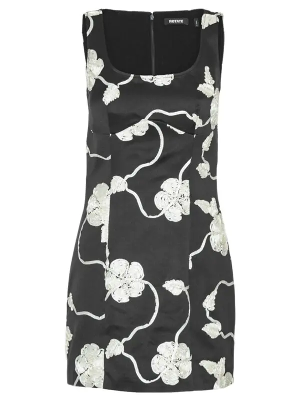 ROTATE BY BIRGER CHRISTENSEN Flower" Mini Dress With Embroidered Appliqués - Black