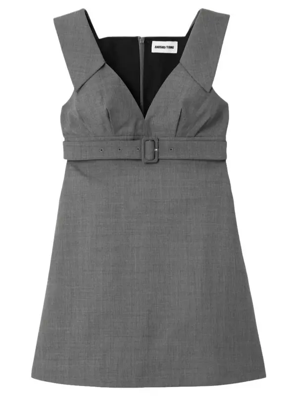 SHUSHU/TONG Belted Dress With Wide Shoulder Straps - Gray