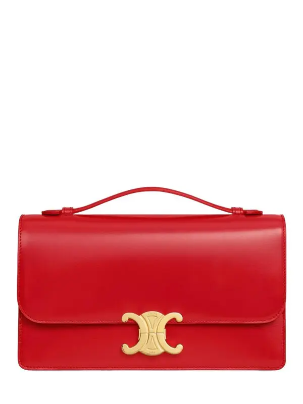 Celine Medium Triomphe Folio In Shiny Calfskin - Super Red