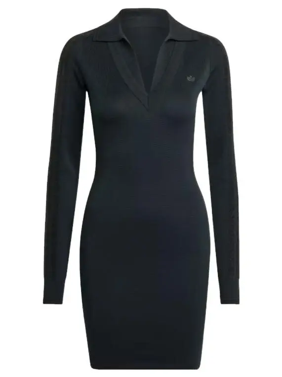 ADIDAS ORIGINALS Long-sleeve Polo Collar Mini Dress - Black