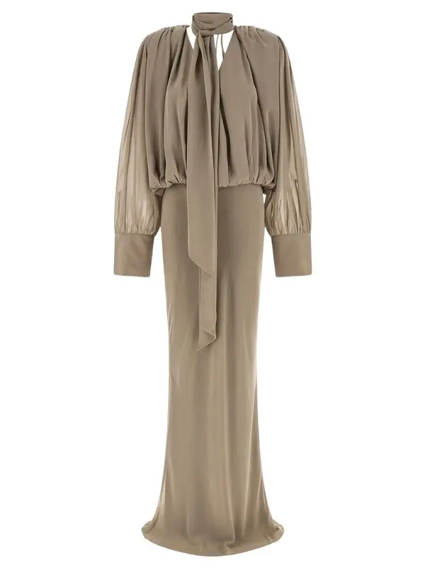 ROTATE BY BIRGER CHRISTENSEN Draped Tie-neck Maxi Dress - Nude