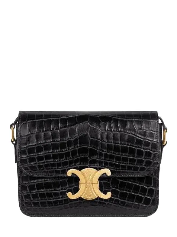 Celine Teen Triomphe Bag In Crocodile - Black