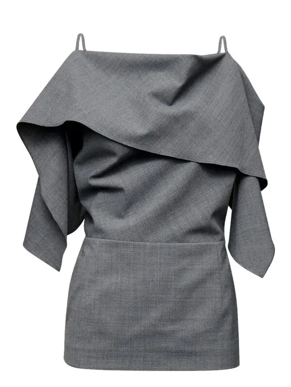 MAISON MARGIELA Sleeveless Ruffled Strap Top - Grey