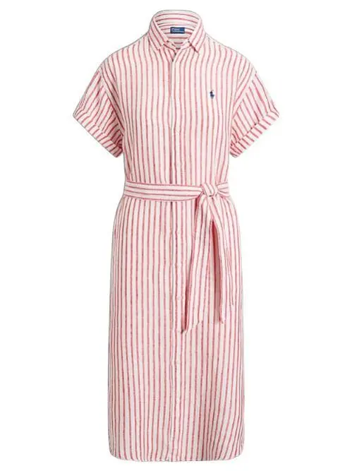 Polo Ralph Lauren Striped Belted Shirt Dress - Pink