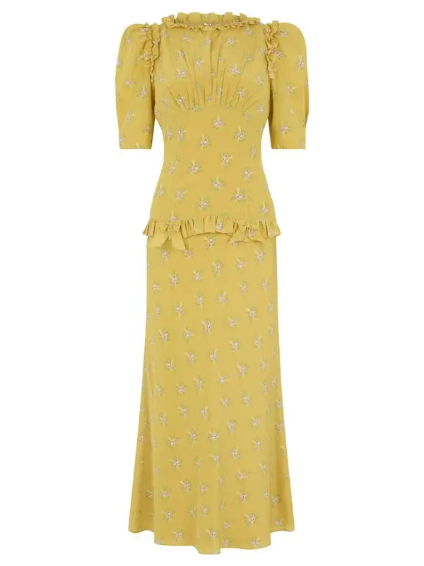 Alessandra Rich Ruffled Floral Silk Dress - Yellow