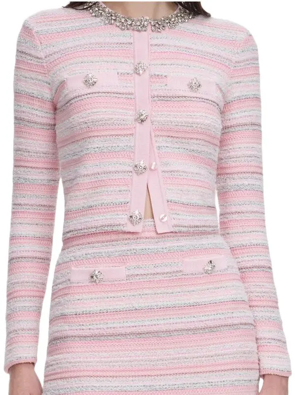 SELF-PORTRAIT Textured Cardigan - Pink