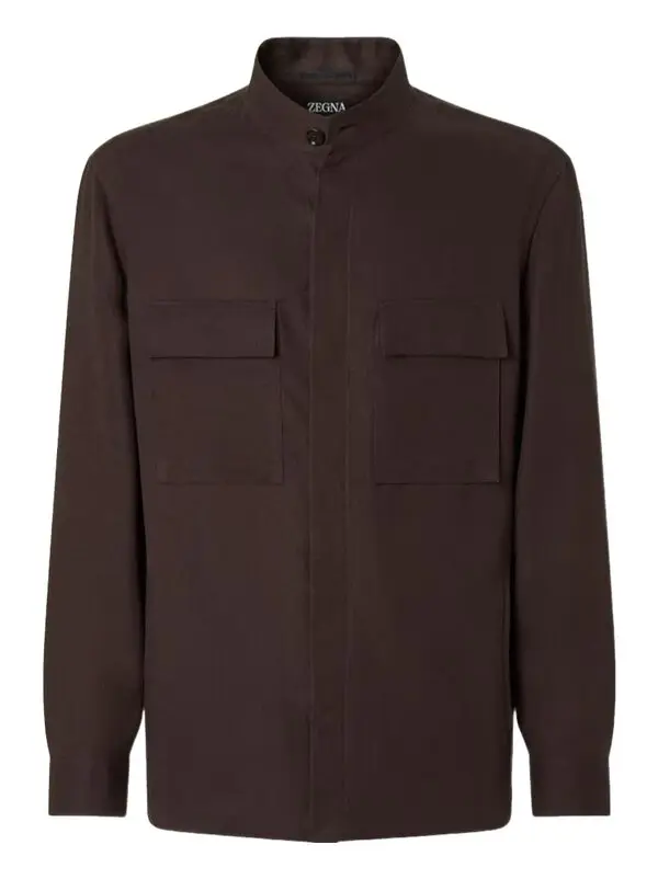 Zegna Oasi Lino Mandarin-collar Overshirt - Dark Brown