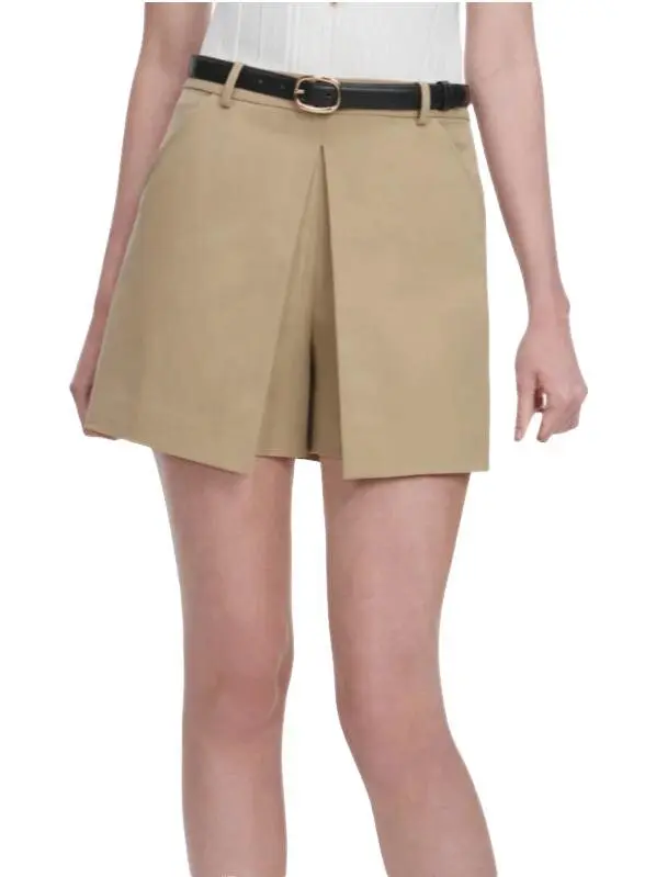 SELF-PORTRAIT High-waisted Belted Cotton Skort - Beige