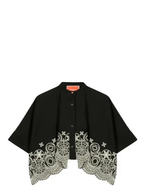 La DoubleJ Embroidered Collar Cropped Shirt - Black