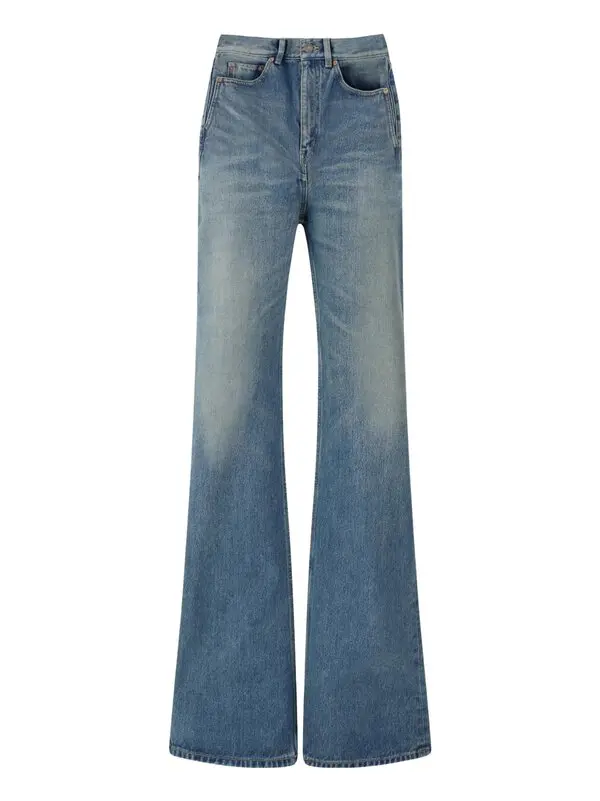 Saint Laurent Logo Patch Straight Leg Jeans - Blue