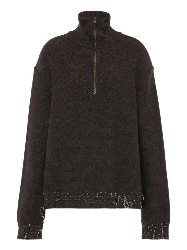 MAISON MARGIELA Half-zip Frayed Detail Jumper - Brown