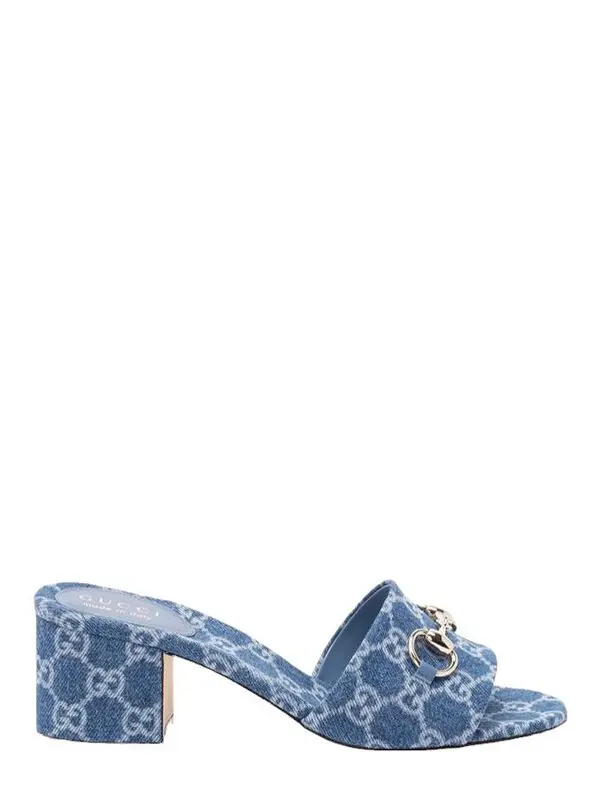 Gucci Monogrammed Horsebit Detailed Denim Sandals - Blue