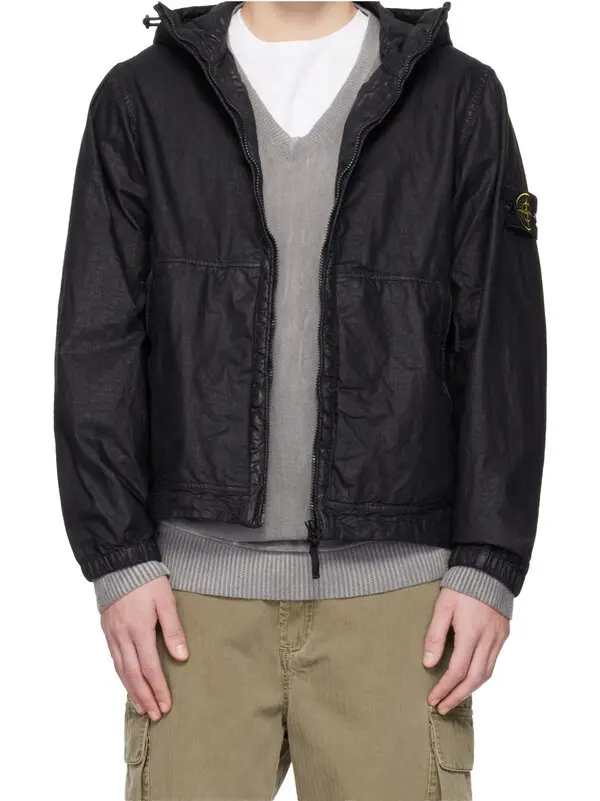 Stone Island Logo Patch Hooded Jacket - Black
