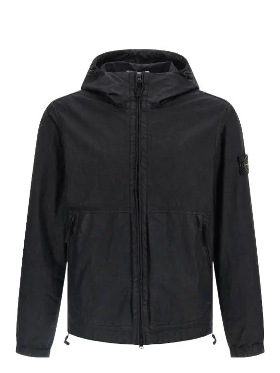 Stone Island Logo Patch Hooded Jacket - Black