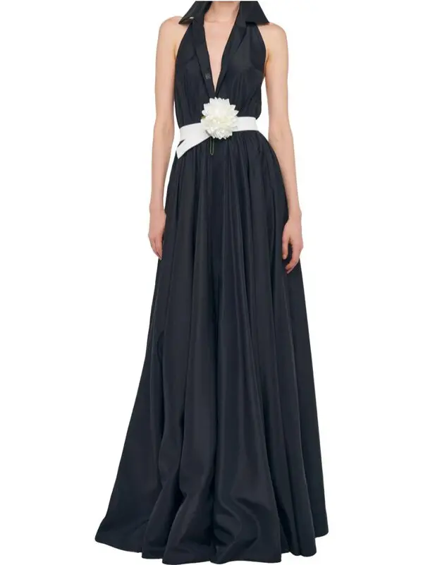 Norma Kamali Halterneck Flared Gown - Black