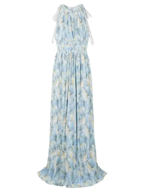 Veronica Beard Yardley Printed Sleeveless Ruffled Maxi Dress - Blue