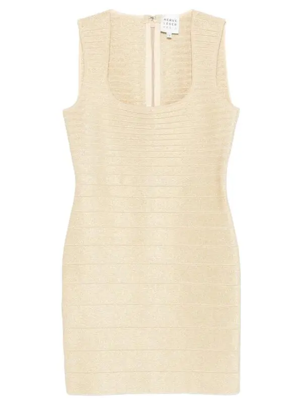 Herve Leger Mirabel Ribbed Mini Dress - Golden