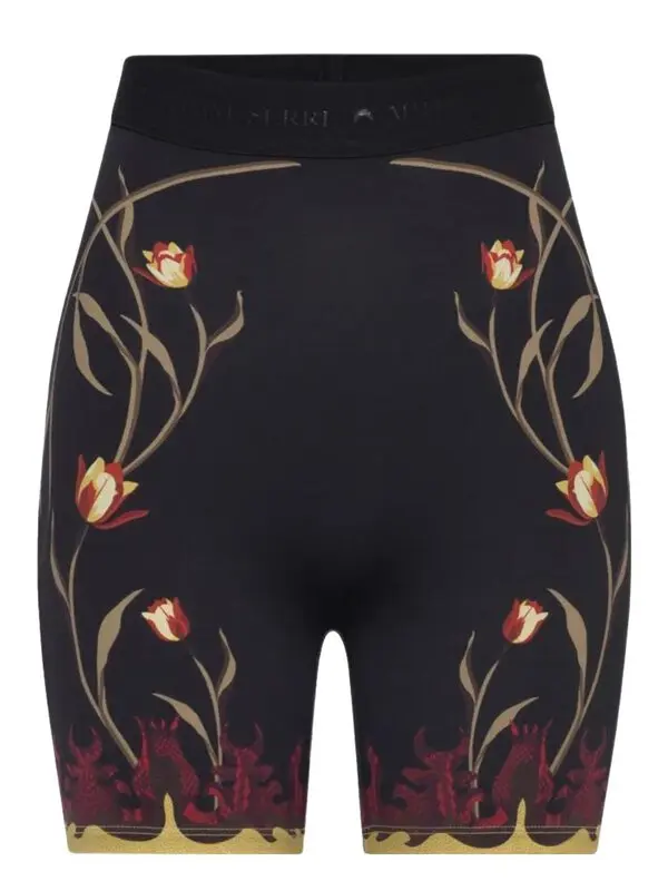 MARINE SERRE Floral Printed Jersey Mini Shorts - Black