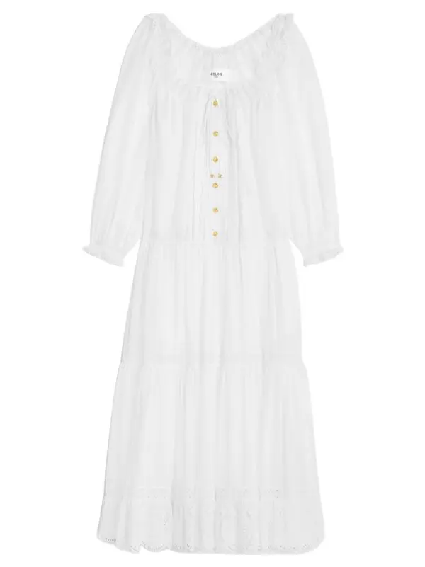 Celine Embroidered Folk Dress In Cotton Muslin - White