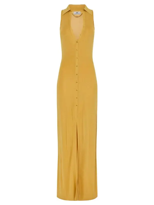 Elisabetta Franchi Sleeveless Shirt Collar Maxi Dress - Yellow