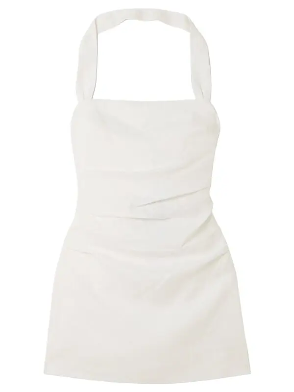 SIR. Noemi Ruched Linen Halterneck Mini Dress - Ivory