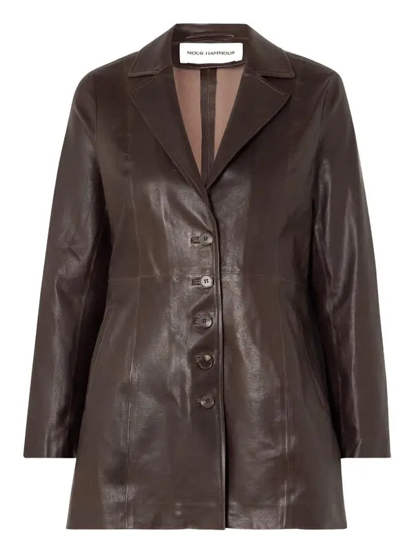 Nour Hammour Long-sleeved Leather Blazer - Brown