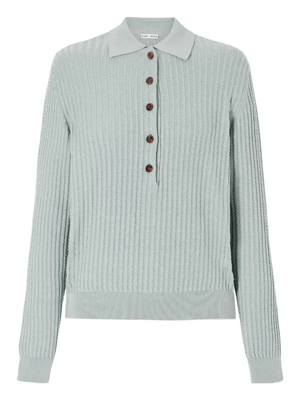 BLAZÉ MILANO Ribbed Polo Knit Top - Light Blue