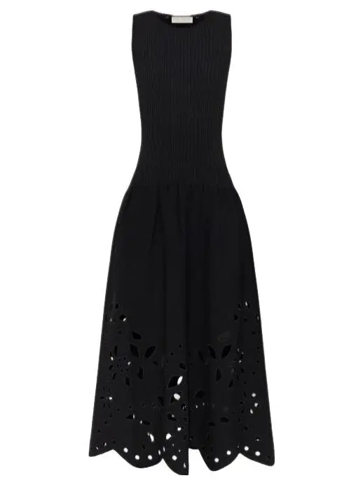 Ulla Johnson Sleeveless Round Neck Corset Dress With Floral Cut-outs - Black