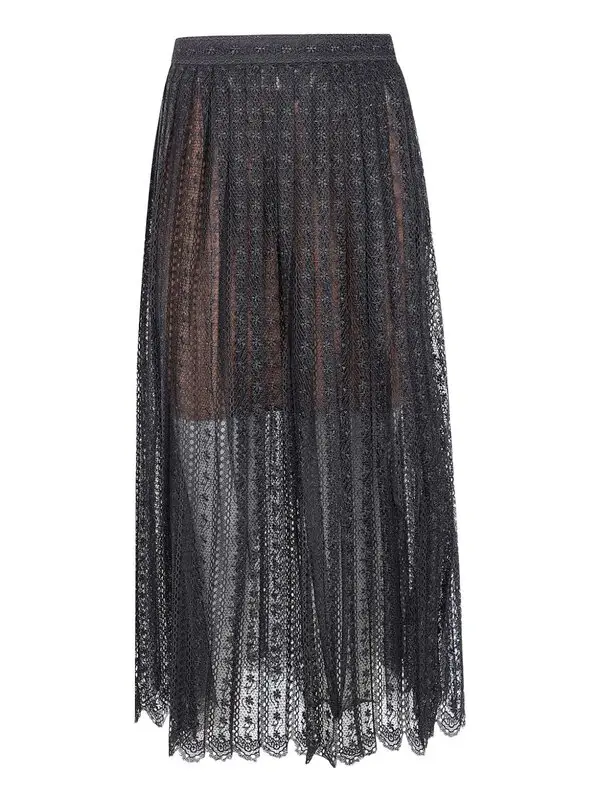 SELF-PORTRAIT Lace Midi Skirt - Black