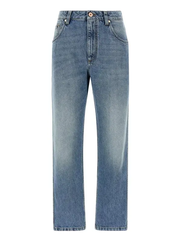 Brunello Cucinelli Logo Patch Straight Leg Jeans - Blue