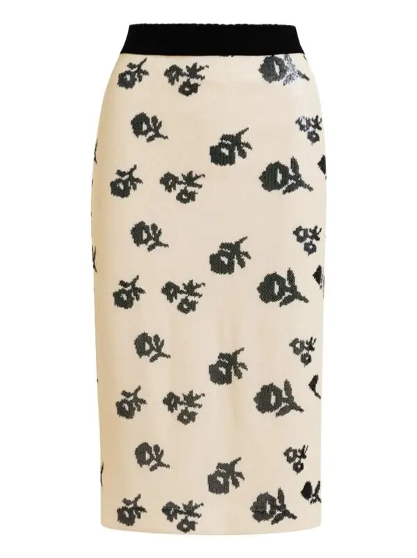 Essentiel Antwerp Midi-length Sequined Pencil Skirt - Off-white/black