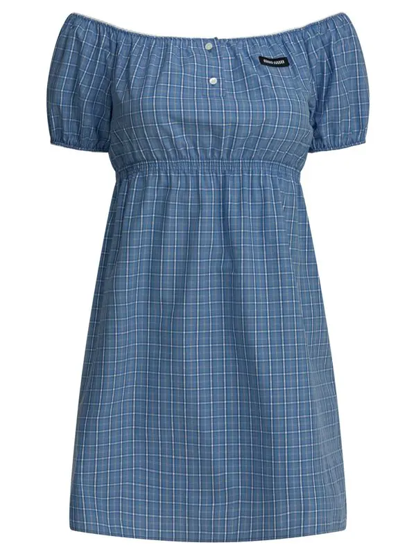 Miu Miu Checked Mini Dress - Light Blue