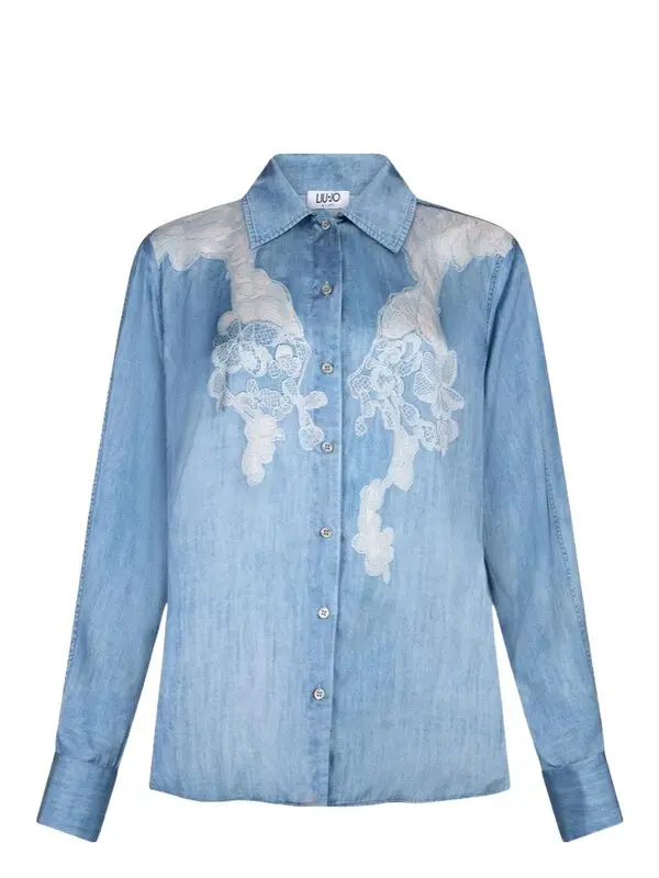 Liu Jo Lace Overlay Denim Effect Digital Print Shirt - Blue Denim