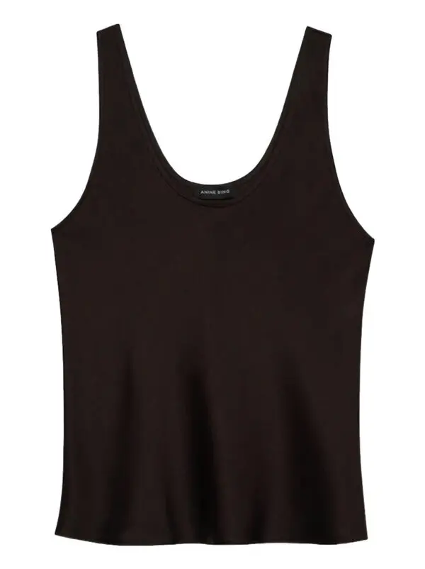 ANINE BING Lea Satin Tank Top - Dark Brown