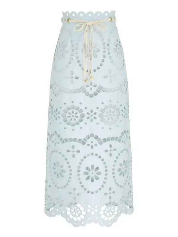 Zimmermann Awaken Embroidered Midi Skirt - Mint