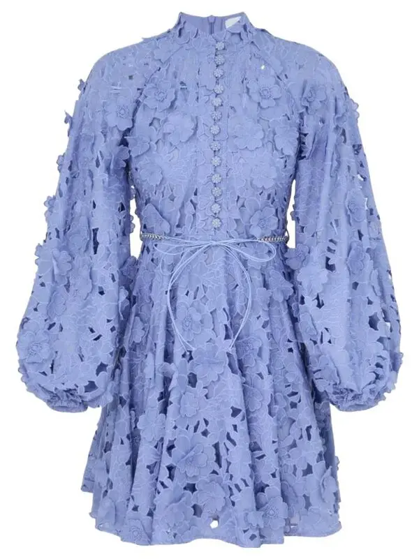 Zimmermann Patience Mini Dress With Lace And Raglan Sleeves - Blue