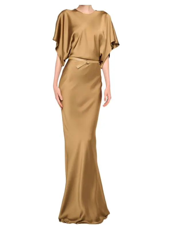 Norma Kamali Reverse Obi Draped Maxi Dress - Camel