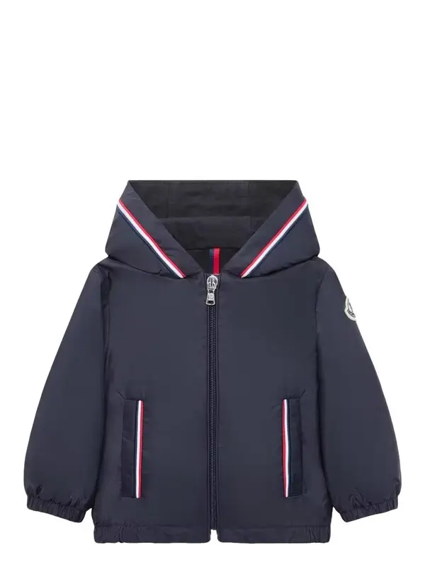 Moncler Hooded Zip-up Jacket With Tricolor Trim - Navy Blue