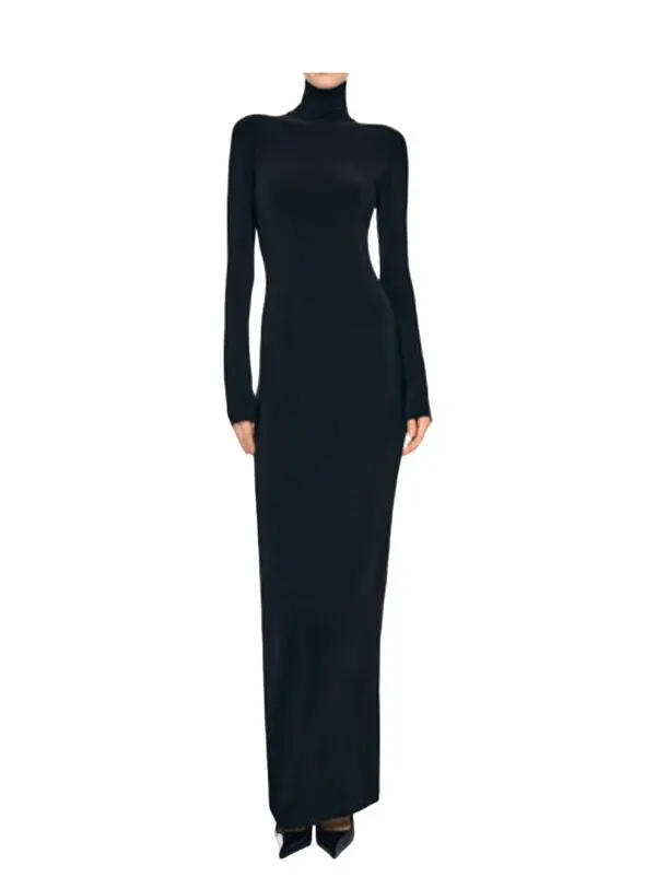 Norma Kamali Turtleneck Long Sleeve Maxi Dress - Black