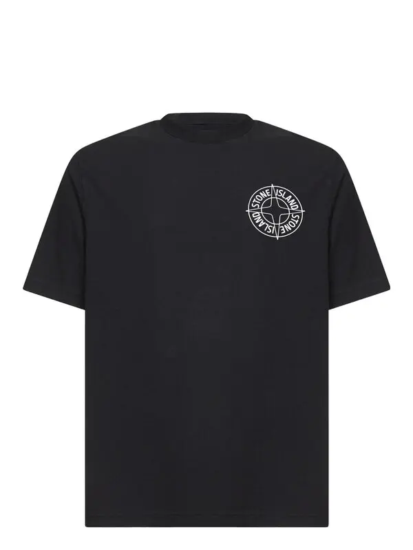 Stone Island Logo Printed Crewneck T-shirt - Black