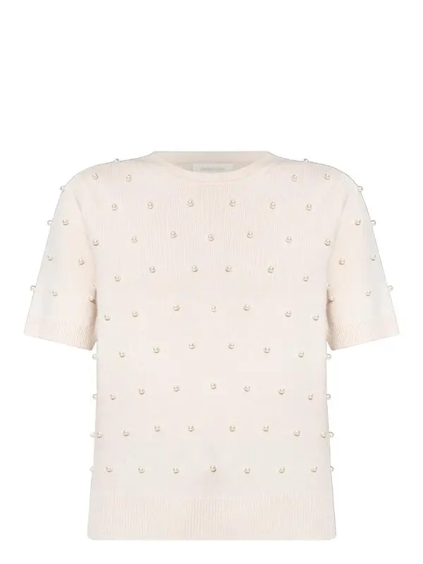 Zimmermann Short-sleeved Pearl Embellished Sweater - Cream
