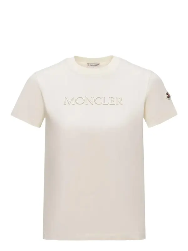 Moncler Embroidered Logo Crewneck T-shirt - Ivory White