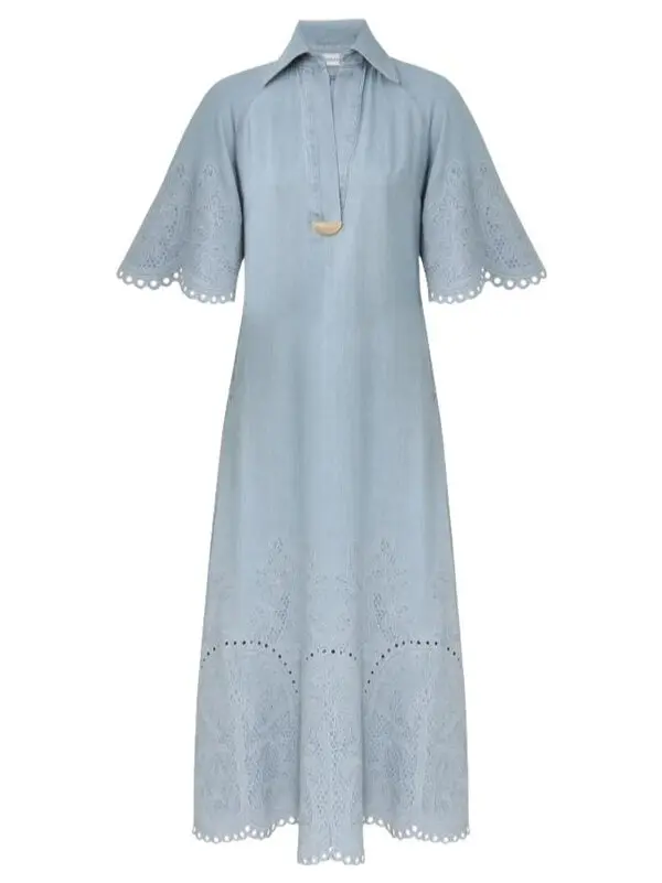 Zimmermann Broderie Anglaise Collared Midi Dress - Gray