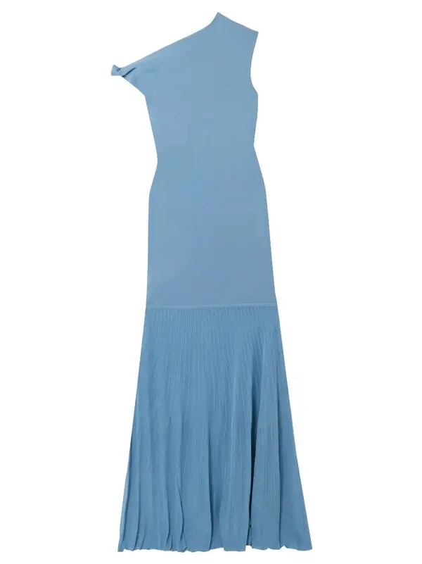 SIR. Twist Off-the-shoulder Pleated Knit Maxi Dress - Blue