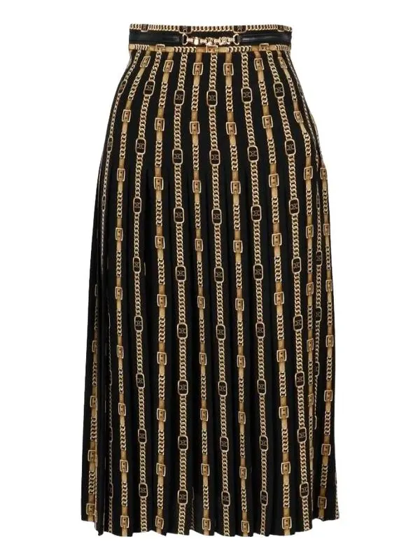 Celine Pleated Crepe De Chine Skirt With Chain Pattern - Black