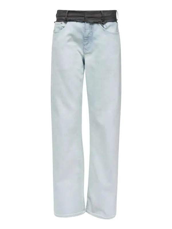 MAISON MARGIELA Full Length Straight Leg Jeans With Belt Detail - Light Blue