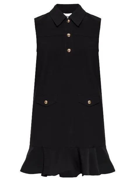 GANNI Twill Suiting Mini Dress With Ruffled Hem - Black