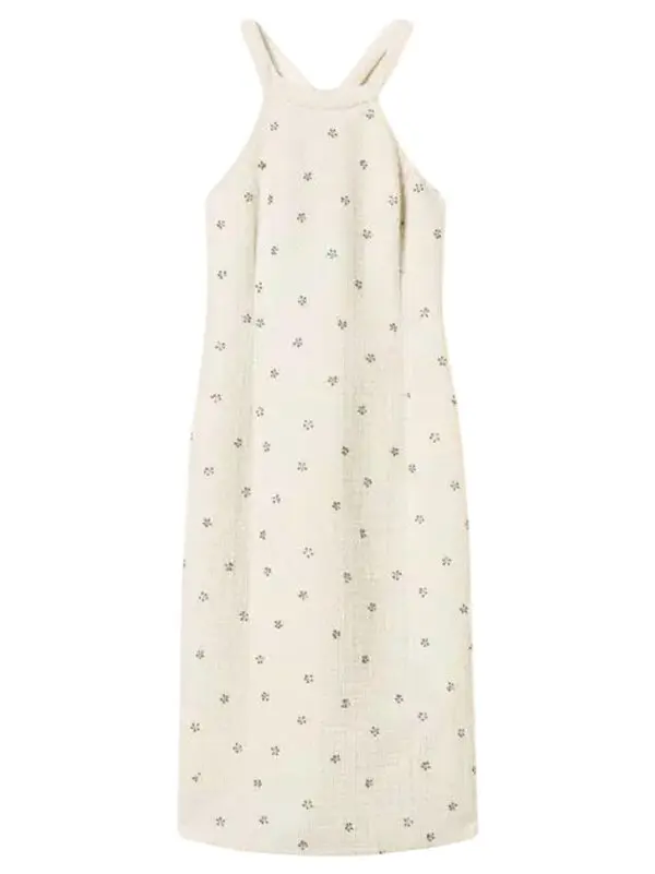 TWINSET Floral Embroidery Midi Dress With Beading And Sequins - White