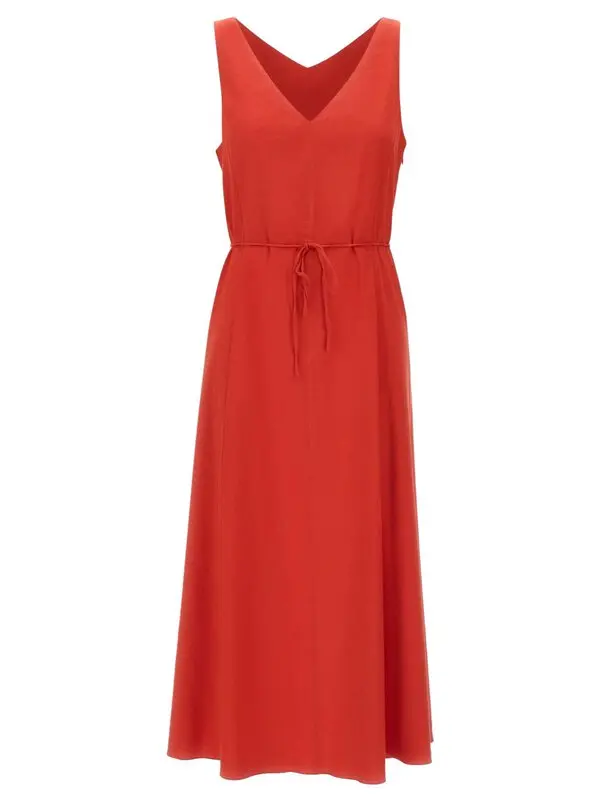 Vince Sleeveless V-neck Drawstring Midi Dress - Red